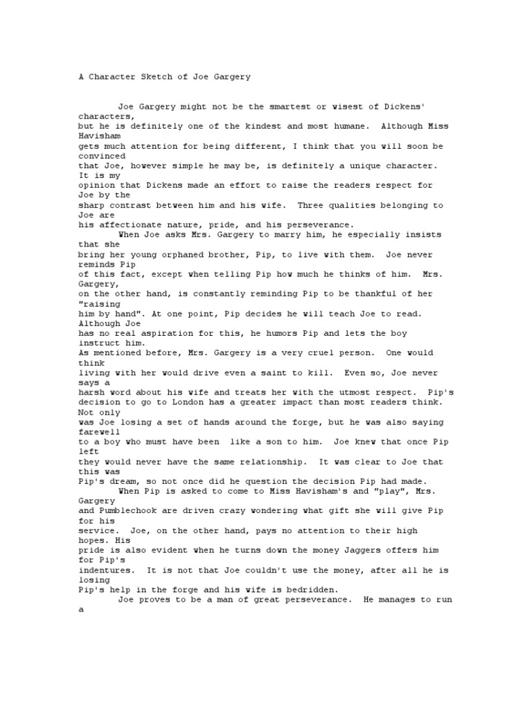 Character Sketch of Joe Gargery | PDF | Great Expectations | Novels