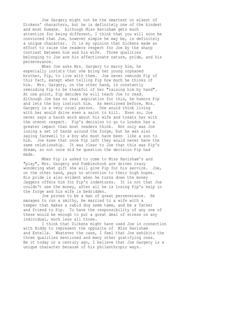 A Character Sketch of Joe Gargary | PDF | Great Expectations | Novels