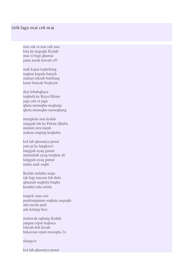Lirik Lagu Mai Cek Mai | PDF