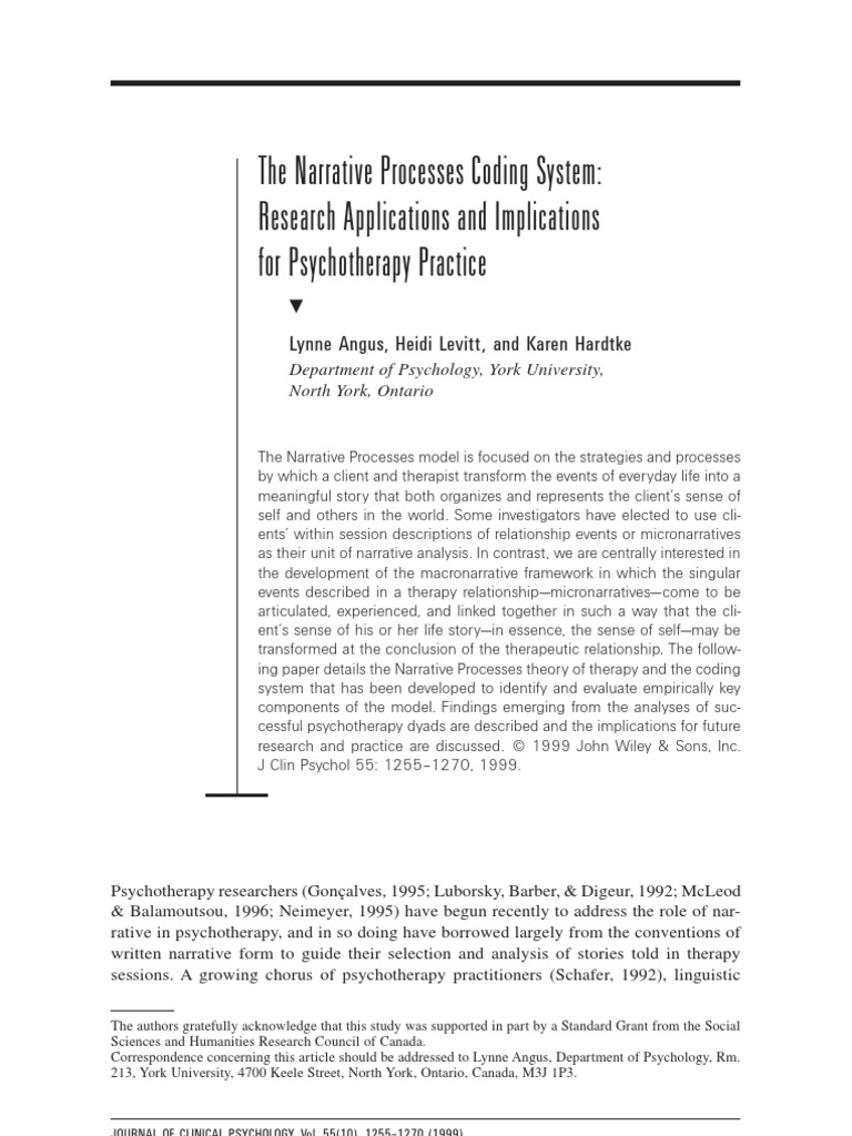 Narrative Processes Coding System | PDF | Psychotherapy | Narrative