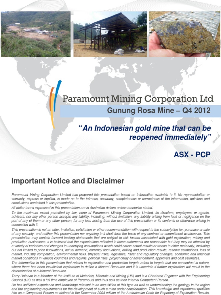 PCP Gunung Rosa Mine q4 2012 | PDF | Mining | Gold