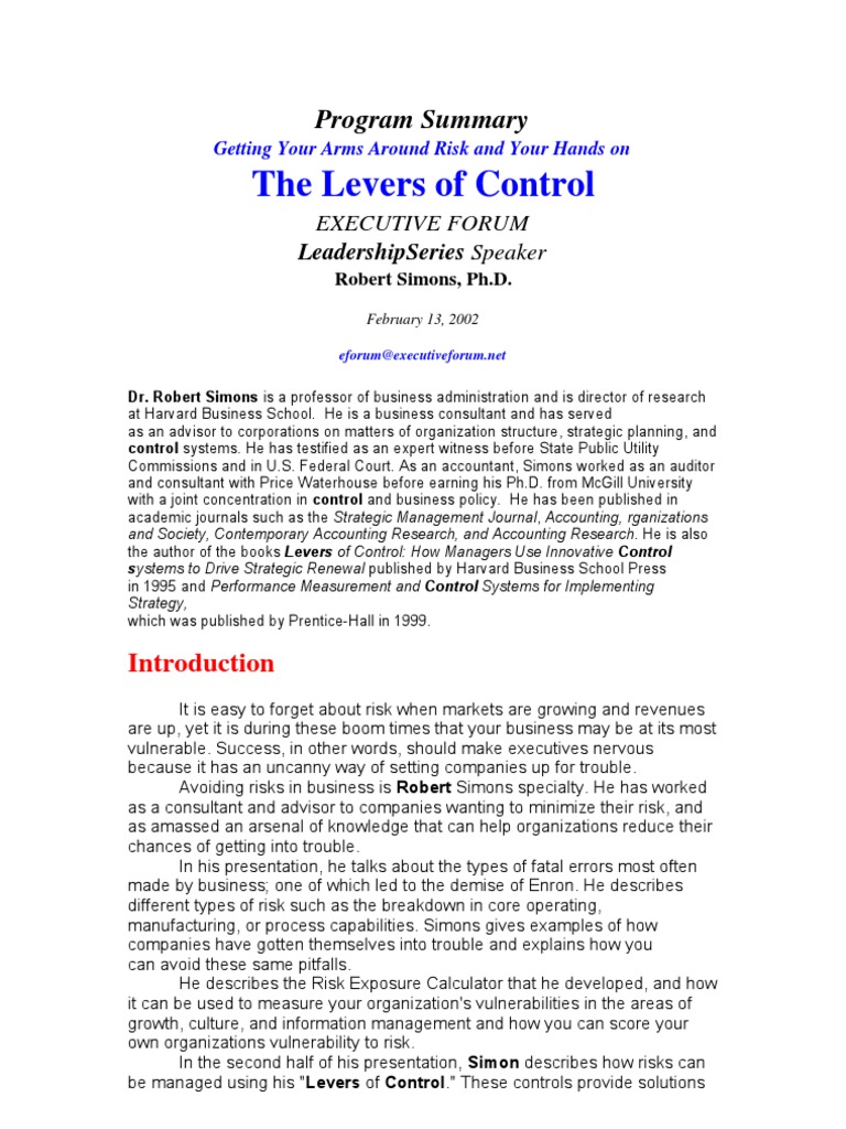 Levers of Control | PDF | Risk | Strategic Management
