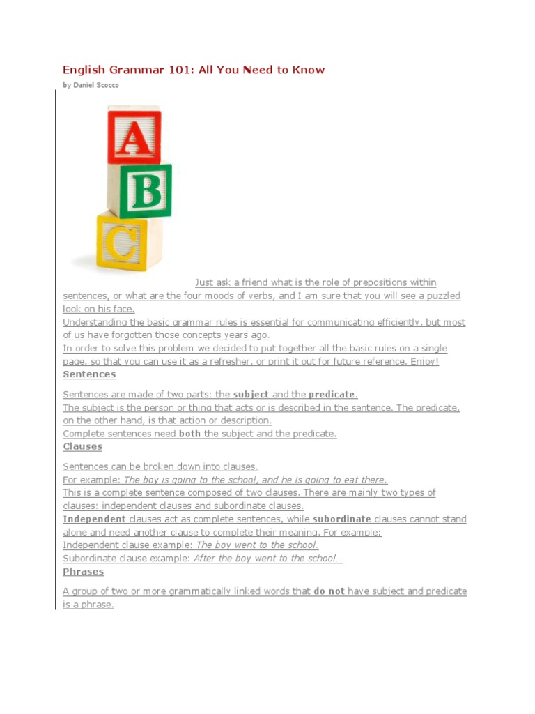 English Grammar 101 | PDF | Adverb | Part Of Speech