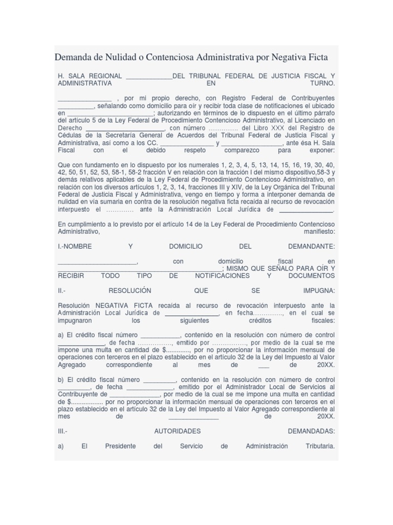 Demanda de Nulidad por Negativa Ficta | PDF | Caso de ley | Contribuyente