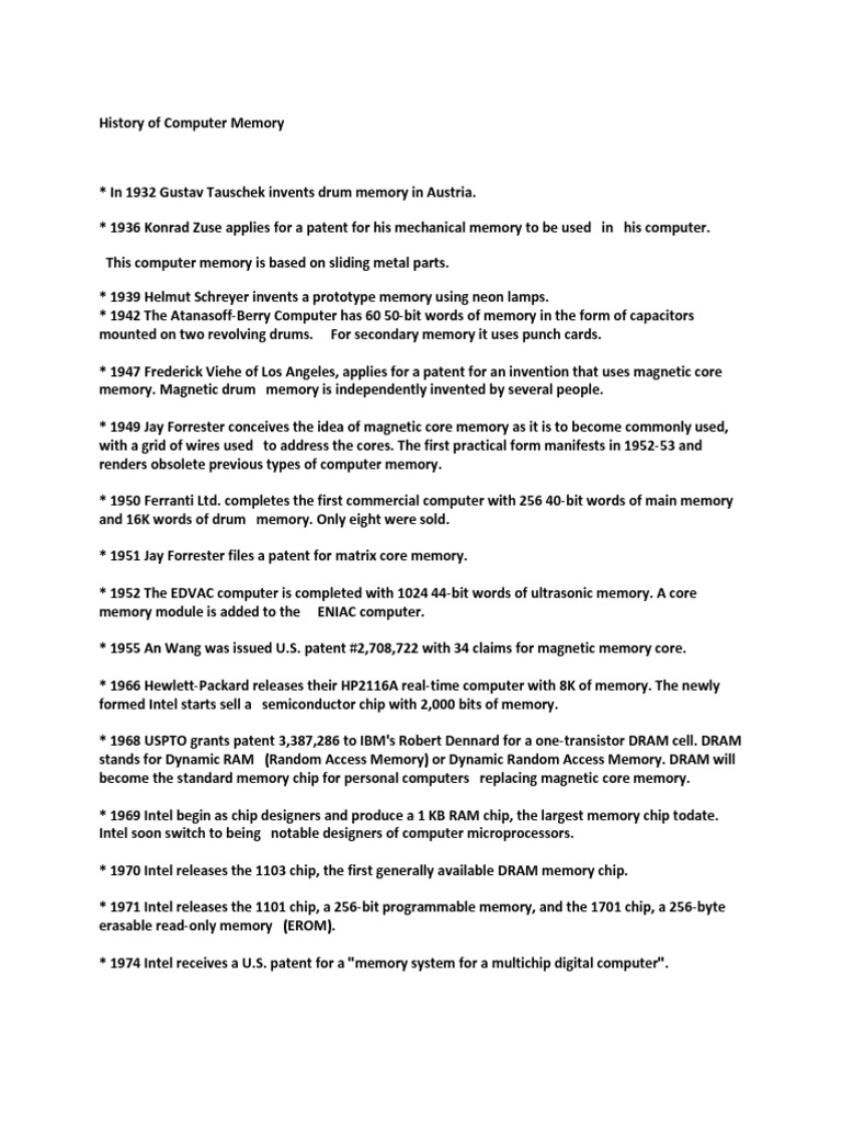 Memory History | PDF | Bios | Computer Network