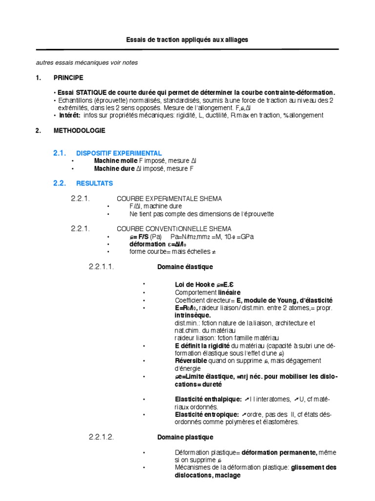 10 - Essai de Traction | PDF | Élasticité (Physique) | Mécanique ...