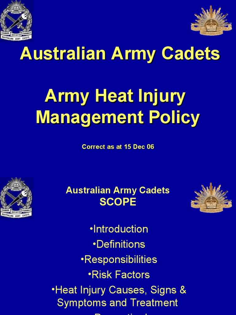 Australian Army Cadets Heat Injury Guide | PDF | Hyperthermia | Dehydration
