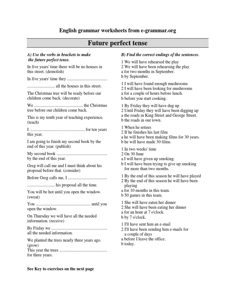 Future Perfect Worksheet | PDF | Grammatical Tense | Perfect (Grammar)