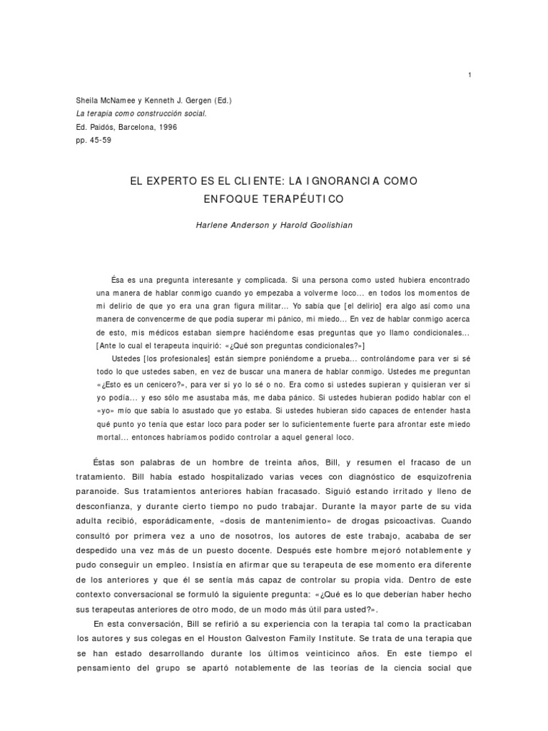 Anderson Harlene Goolishian Harold - El Experto Es El Cliente | PDF ...