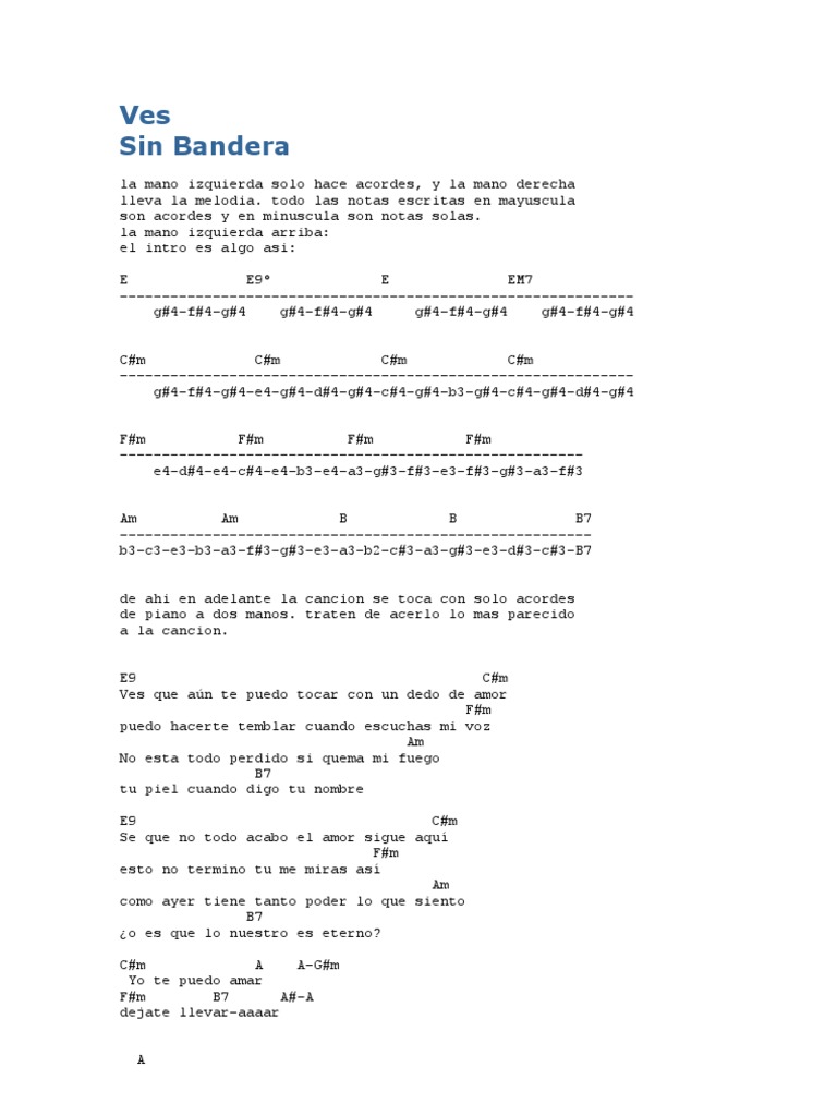 Acordes de "Ves" de Sin Bandera en Piano | PDF