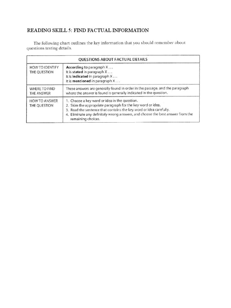 Reading Skill 5 - Find Factual Information | PDF