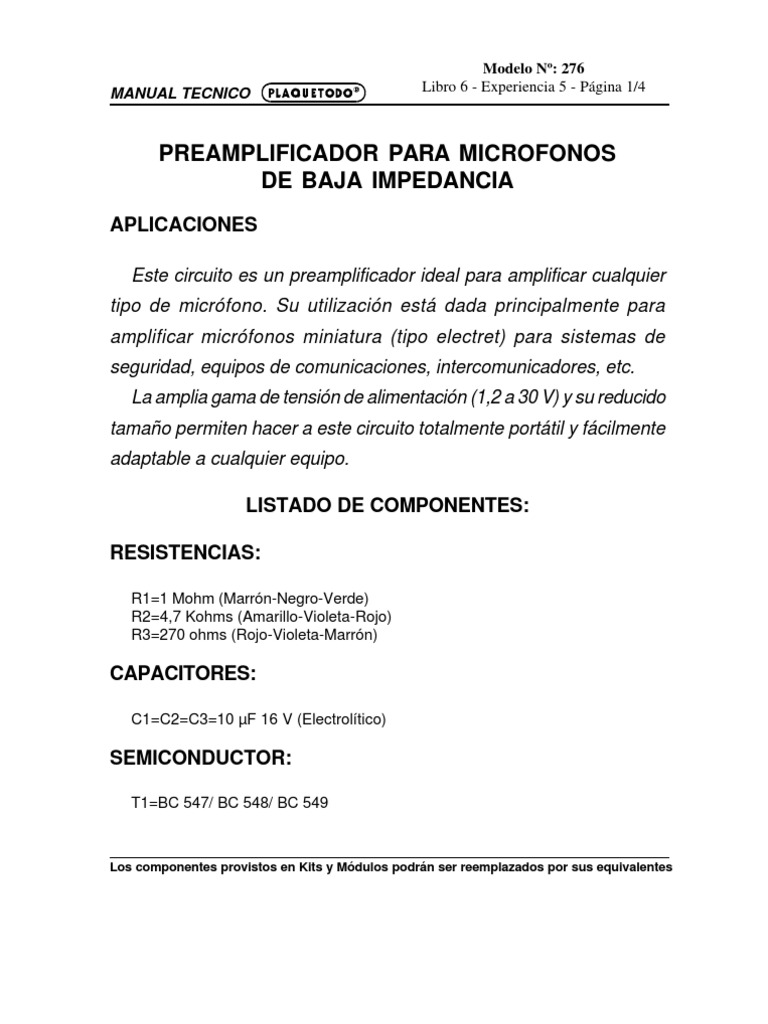 Preamplificador para Micrófonos de Baja Impedancia | PDF | Micrófono ...