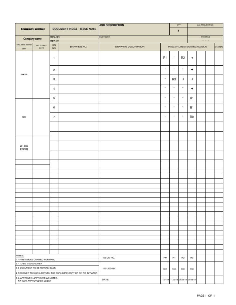 Drawing Issue Register Template | PDF