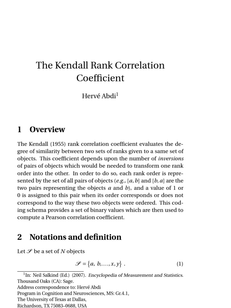 Understanding Kendall's Rank Correlation | PDF