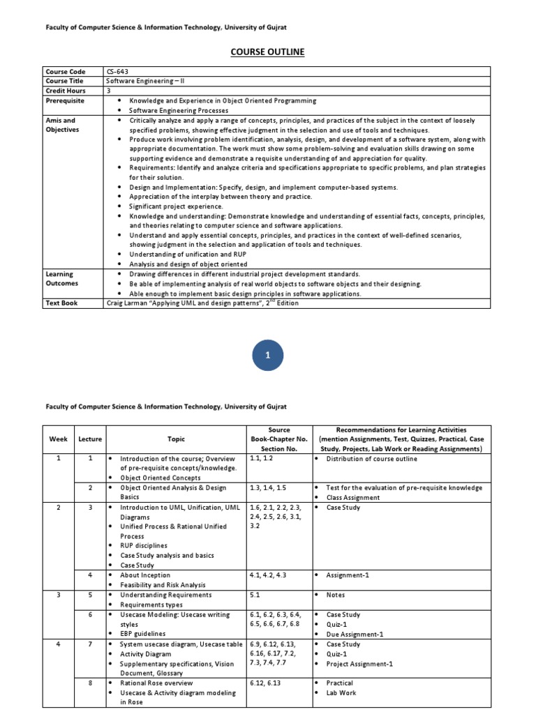 01 - Software Engineering - II (Course Outline) | PDF | Use Case | Design 01 - Software Engineering - II (Course Outline) | PDF | Use Case | Design