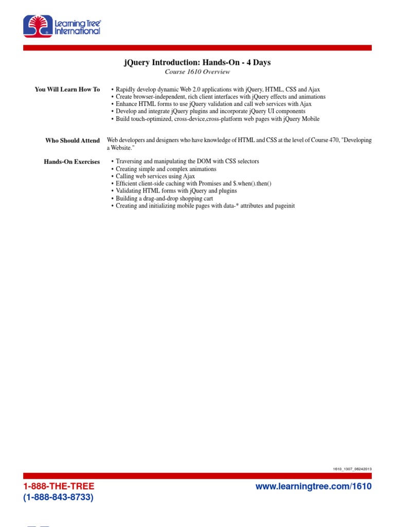 Jquery Introduction: Hands-On - 4 Days: You Will Learn How To | PDF | J Query | Document Object ...
