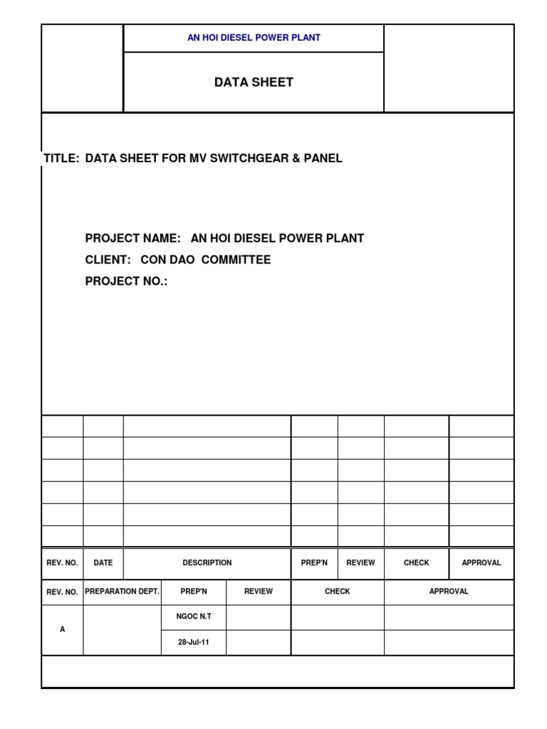 Data Sheet For MV Switchgear - Panel | PDF