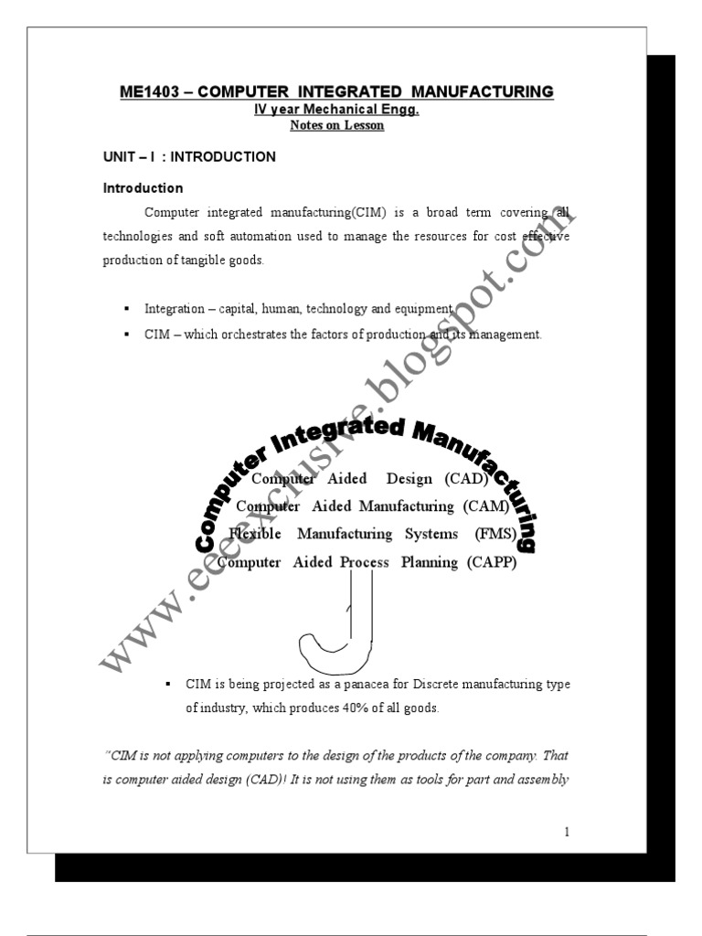 Understanding Computer Integrated Manufacturing | PDF | Engineering ...