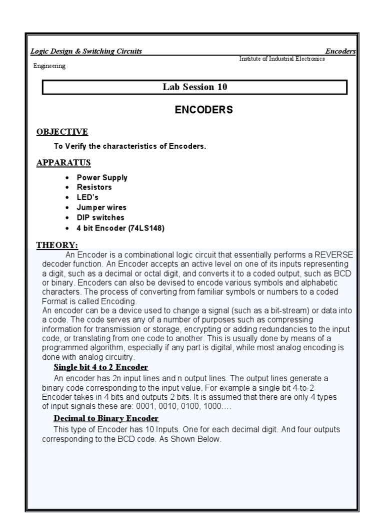 Verification of Encoder Characteristics Using a 4-Bit Encoder | PDF ...