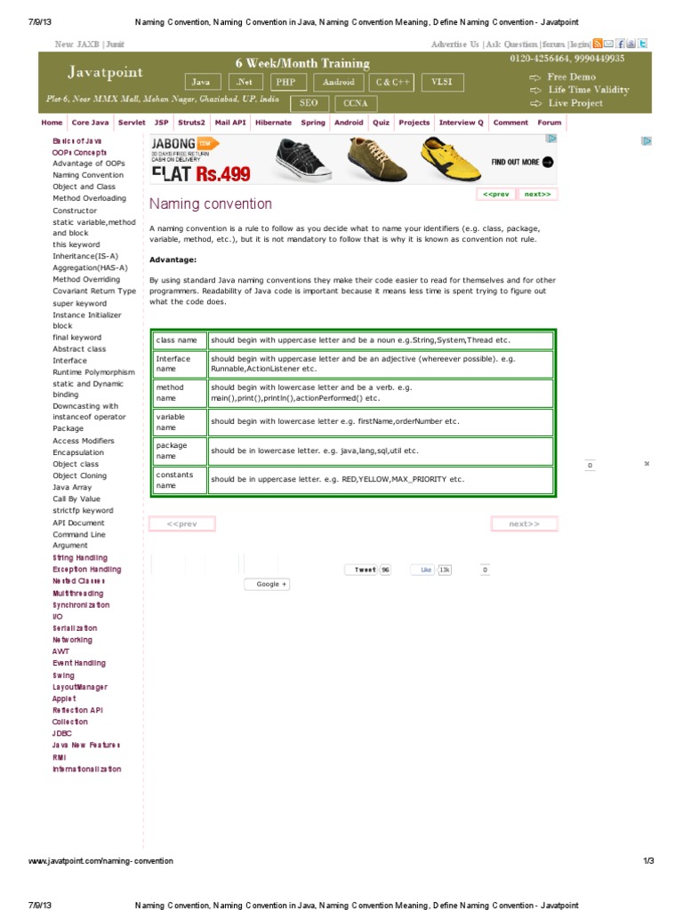 Java Naming Convention Javatpoint Pdf Method Computer Programming Java Programming