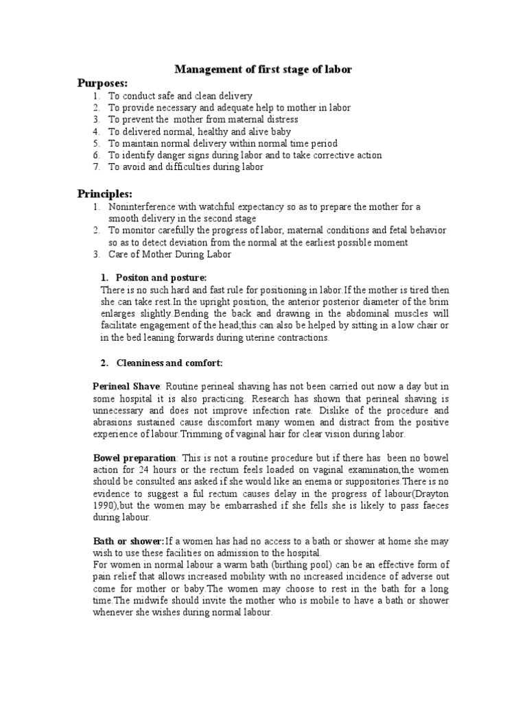 First Stage of Labor Management Guide | PDF | Childbirth | Medical ...
