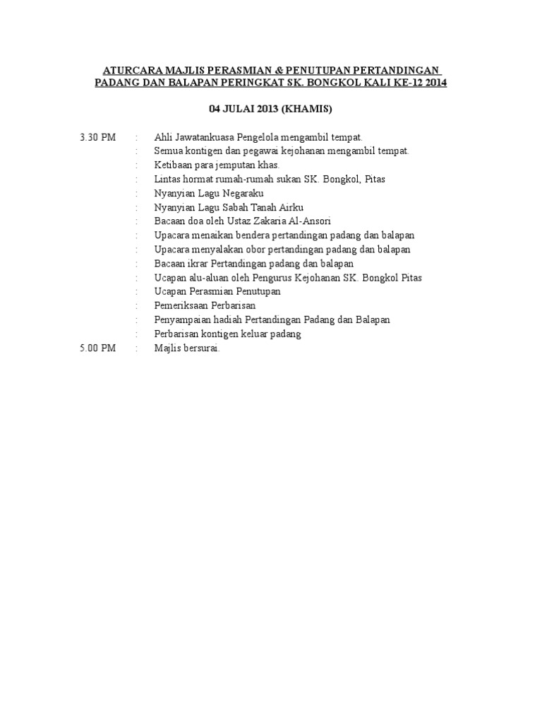 Contoh Surat Aturcara Nak Majlis - MekhirosShepard