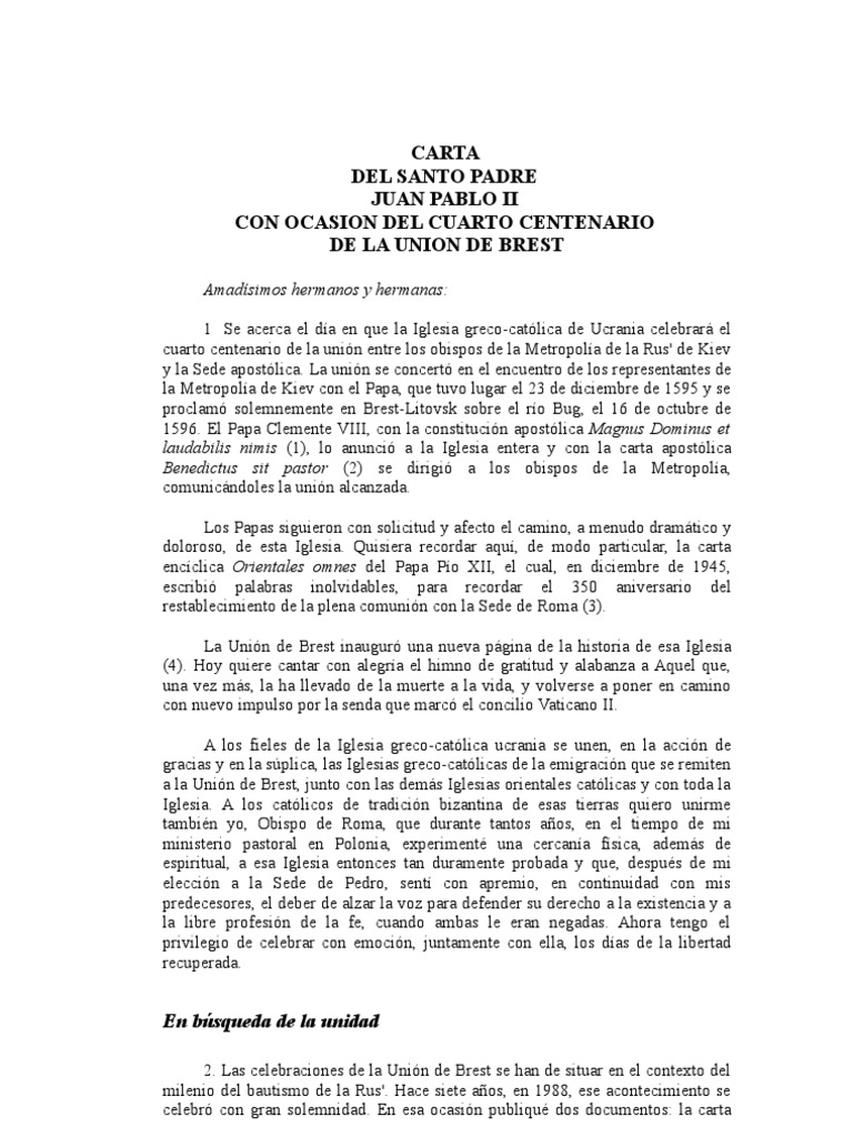 Centenario Union de Brest | PDF | Ecumenismo | Iglesia Católica