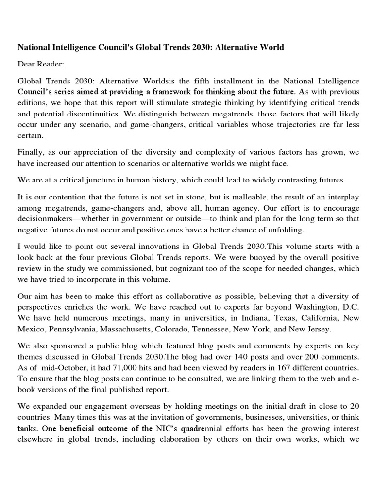 National Intelligence Council. | PDF | Globalization | Financial Crisis ...