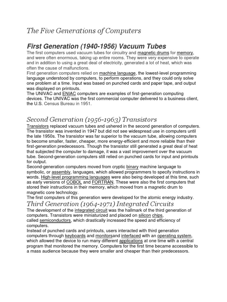 The Five Generations of Computers | PDF | Microprocessor | Integrated Circuit