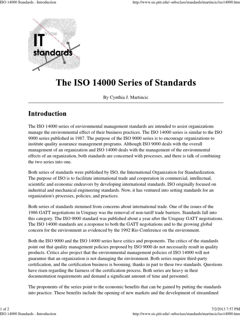 ISO 14000 Standards - Introduction | PDF | Iso 9000 | International ...