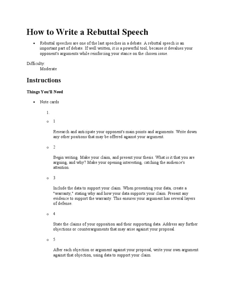 How To Write A Rebuttal Speech | PDF
