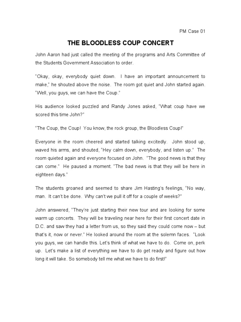 Bloodless Coup Concert Planning Guide | PDF | Leisure