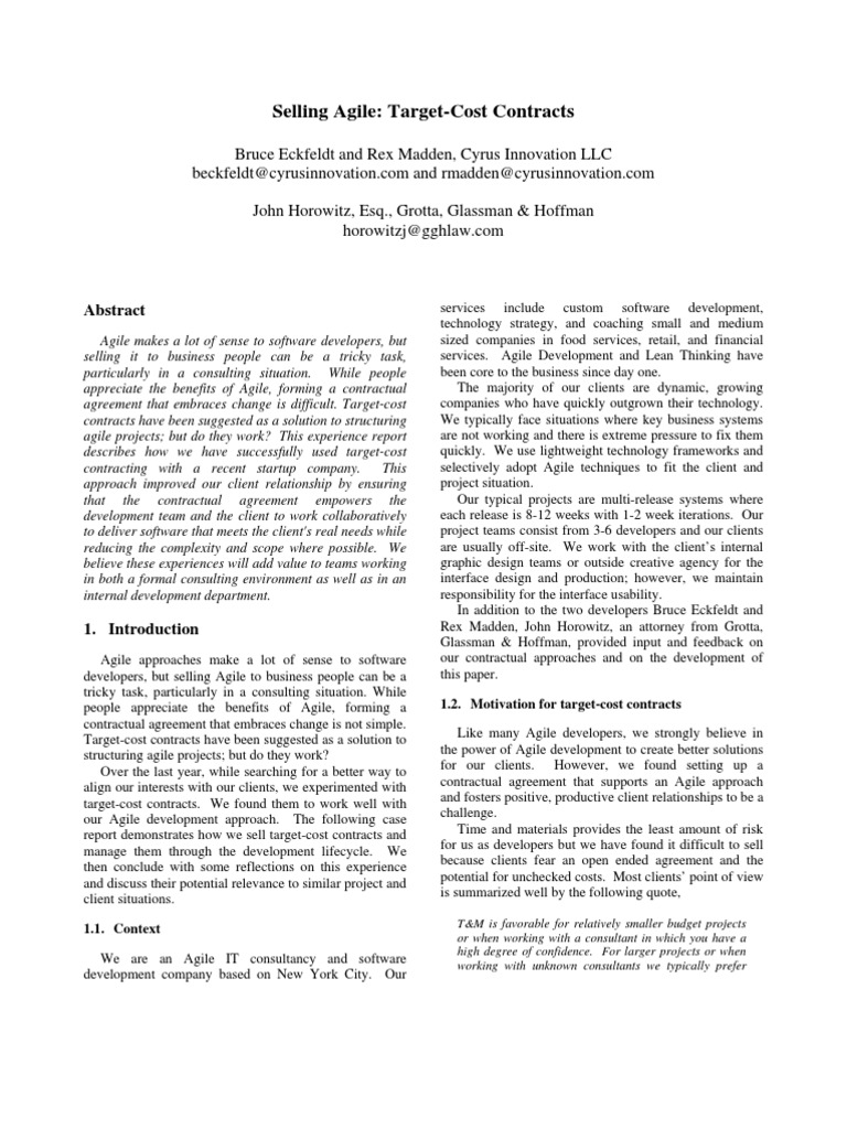 Selling Agile Targetcost Contracts | PDF | Agile Software Development ...