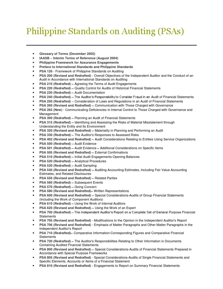 PSA List | PDF | Financial Audit | Audit