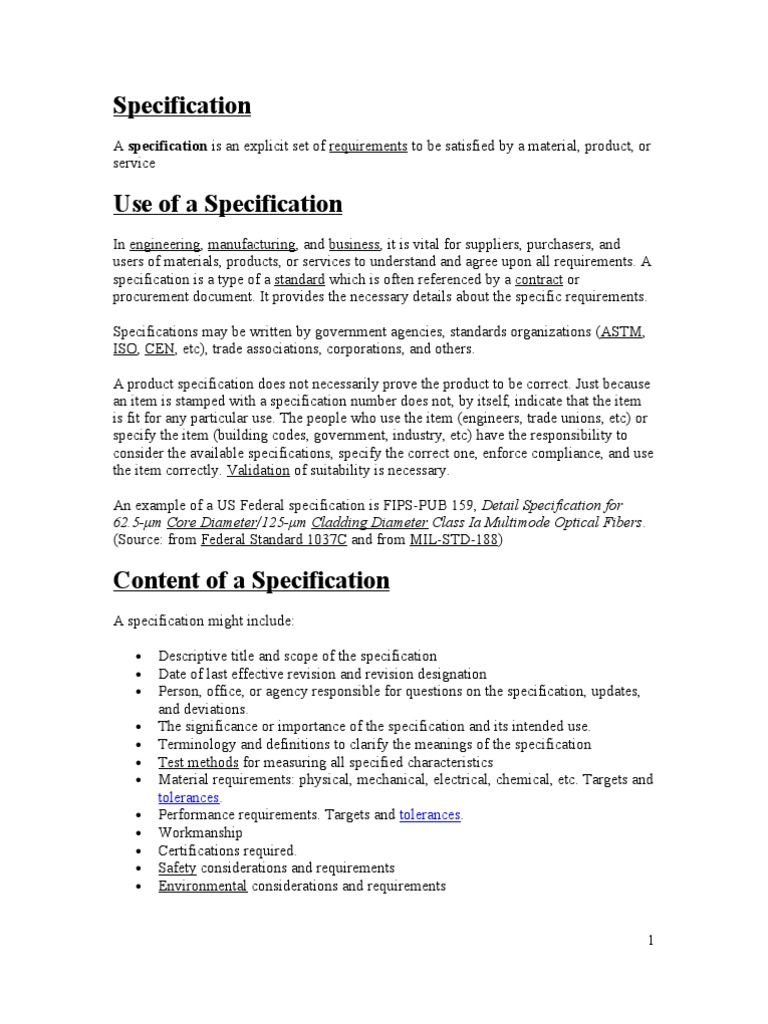 A Specification Is An Explicit Set of Requirements To Be Satisfied by A ...