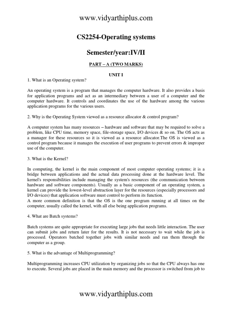 OS 2marks With Answers For All Units | PDF | Thread (Computing) | Scheduling (Computing)