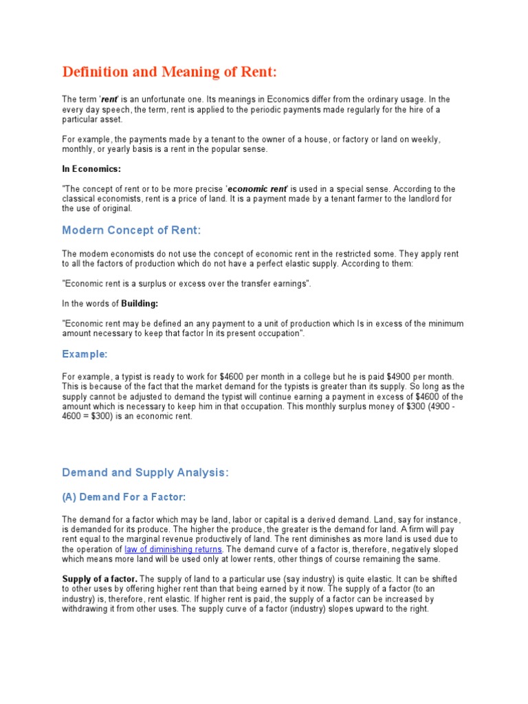 WEEK 3-LESSON 5-Definition and Meaning of Rent | PDF | Supply ...