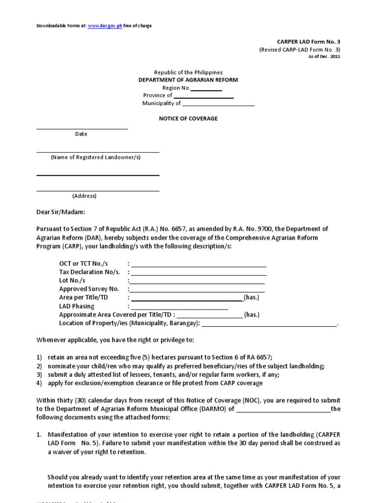 CARPER Notice of Coverage Form | PDF | Government | Justice