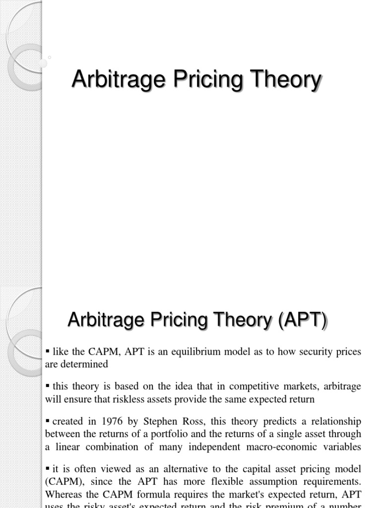 Arbitrage Pricing Theory | PDF | Capital Asset Pricing Model | Economic ...