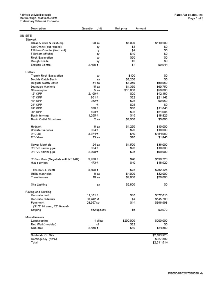 Cost Estimate | PDF | Drainage | Hydrology