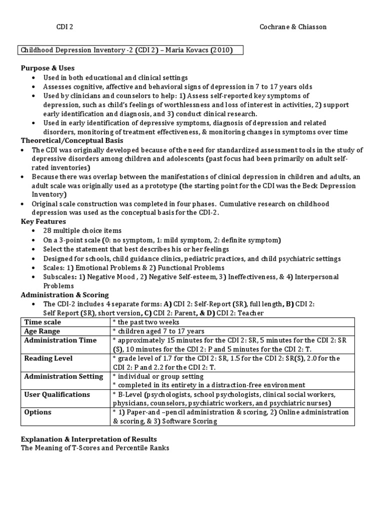 CDI 2: Assessment for Child Depression | PDF | Major Depressive ...