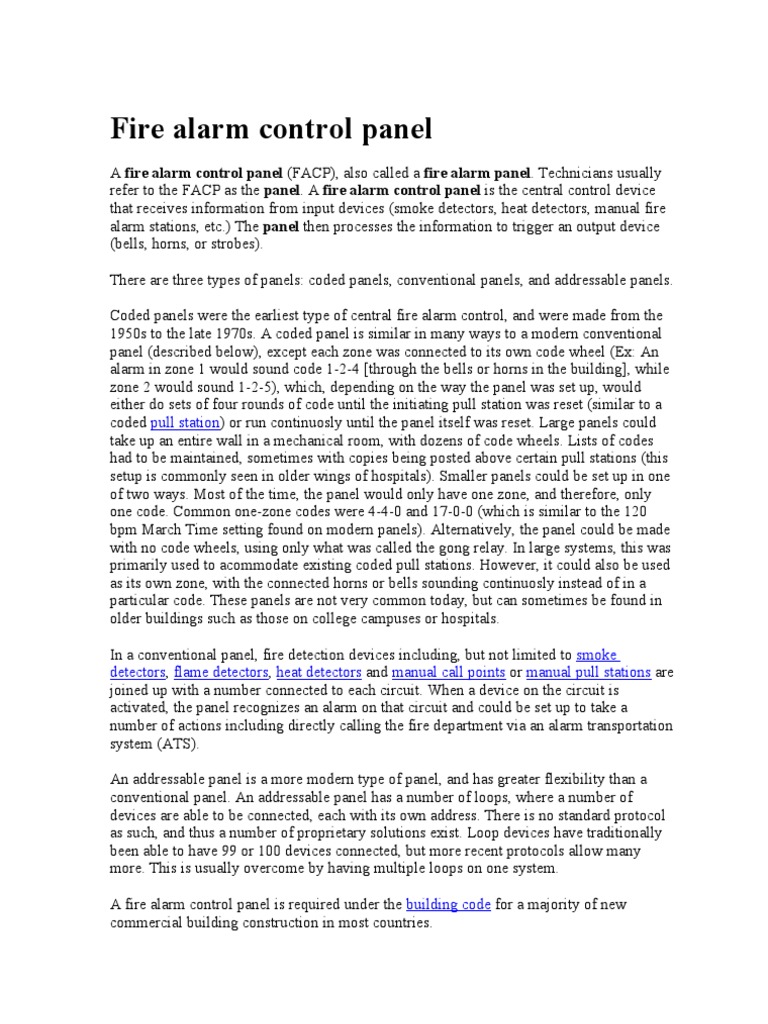 Fire Alarm Control Panel | PDF | Electrical Engineering | Building ...