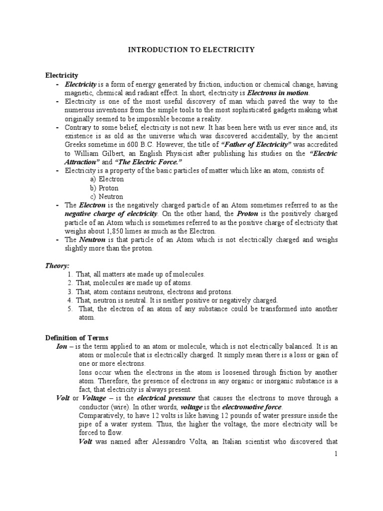 Introduction to Electricity Concepts | PDF | Alternating Current ...