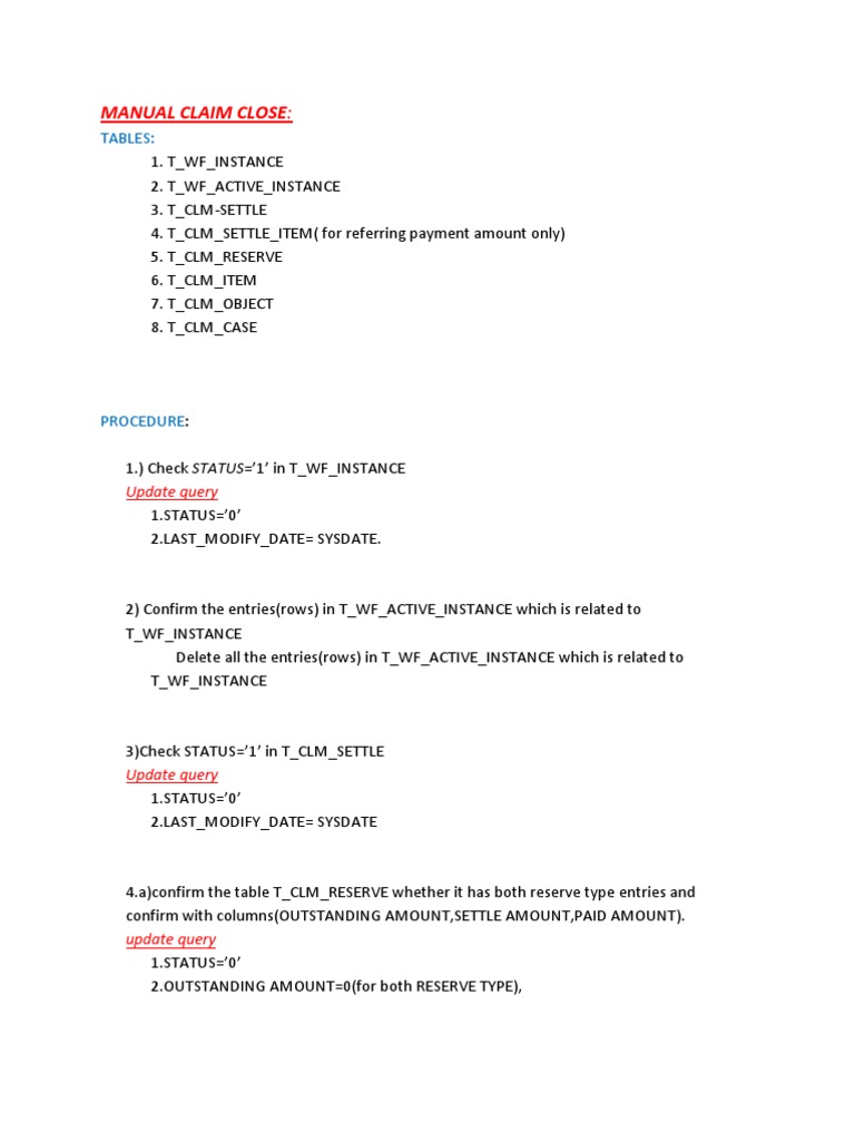 Manual Claim Closure Procedure Guide | PDF | Teaching Methods & Materials