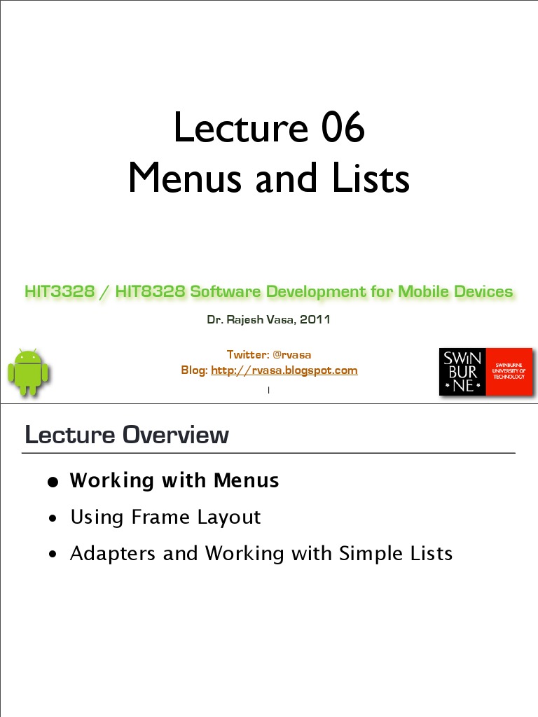 L06 Menus Frames Lists 1pp | PDF | Icon (Computing) | Android (Operating System)
