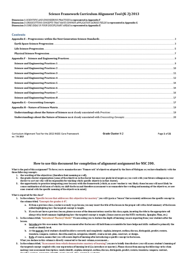K-2 NGSS Curriculum Alignment Tool | PDF | Educational Assessment | Science