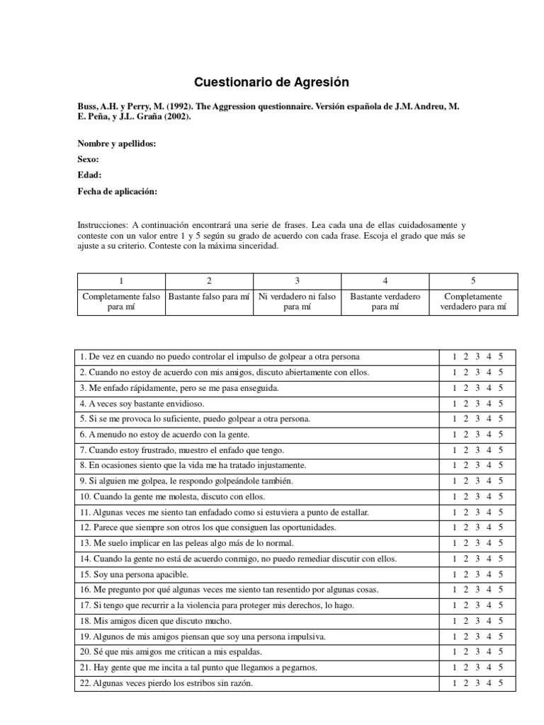 Cuestionario de Agresión | PDF | Violencia