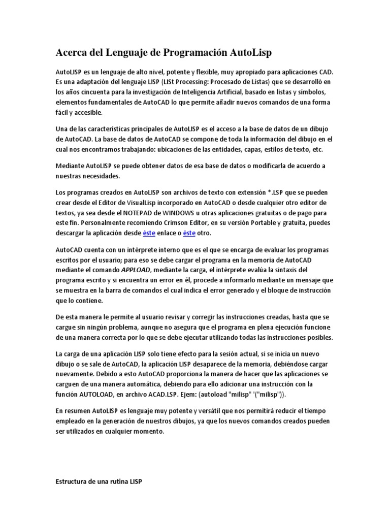 Acerca Del Lenguaje de Programación AutoLisp | PDF | Lenguaje de ...
