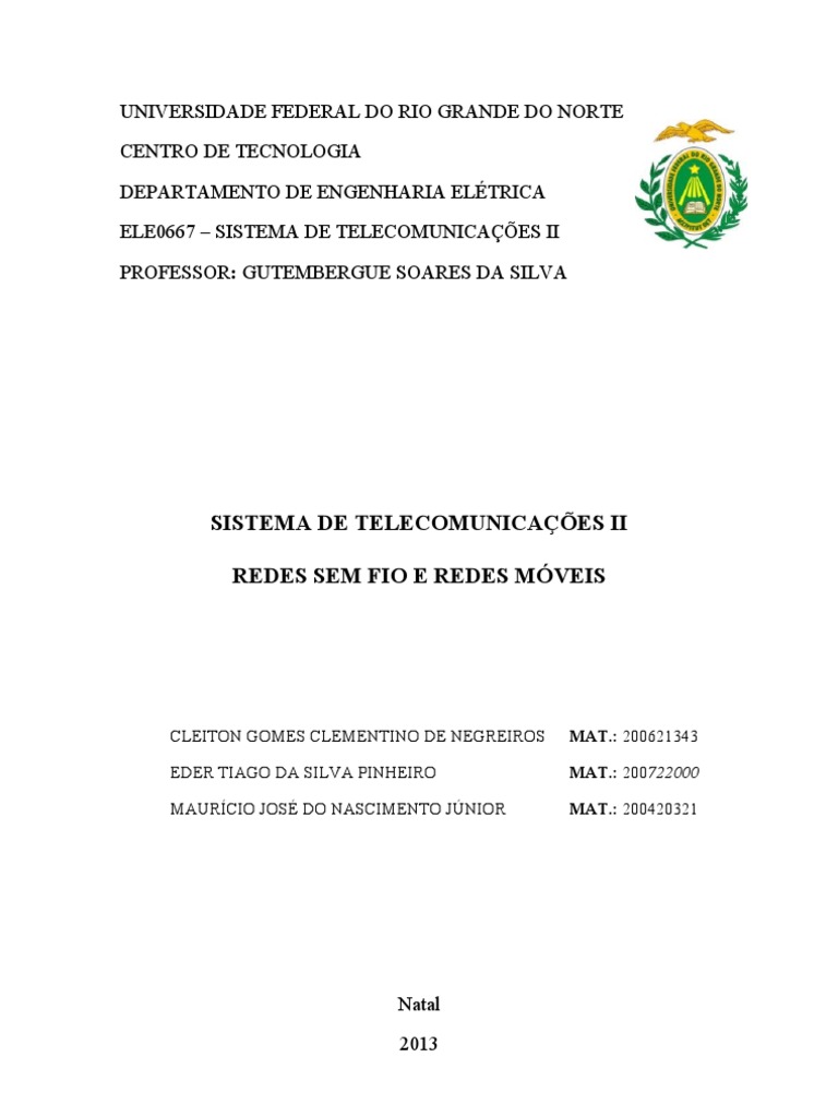 Redes Sem Fio e Redes Móveis: Fundamentos, Padrões e Tecnologias | PDF ...