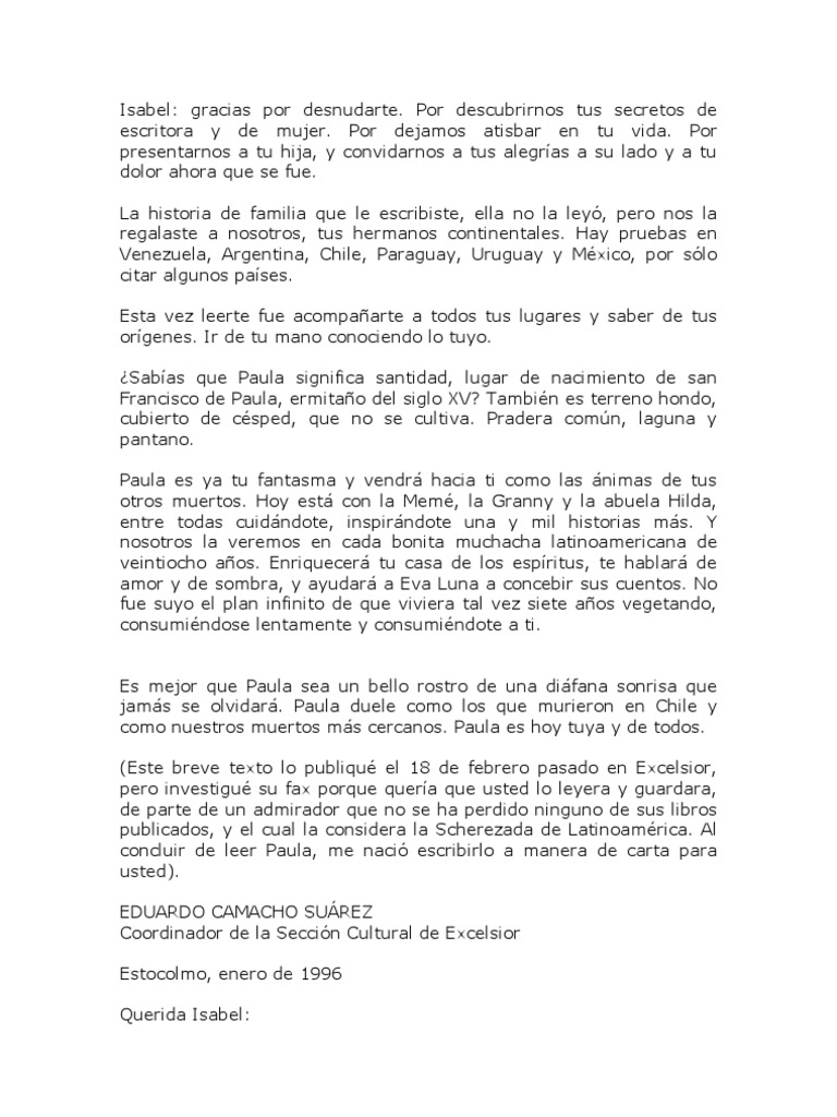 Isabel Allende. - Cartas | PDF | Amor | Novelas